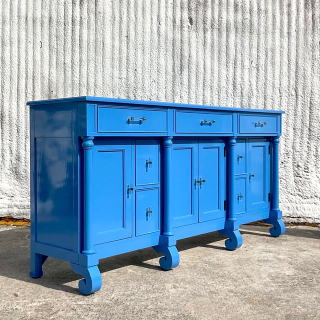 Late 20th Century Vintage Boho Bernhardt Gloss Lacquered Blue Credenza ...