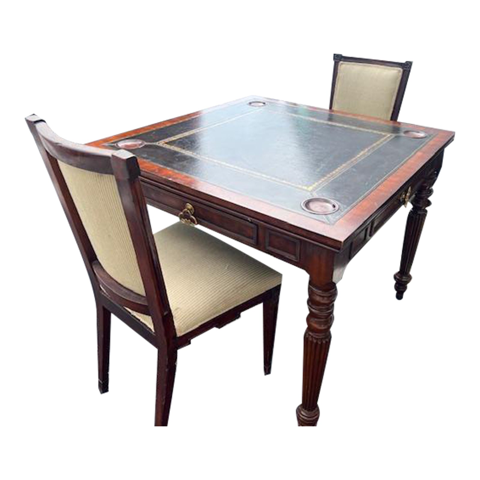 1970s Maitland - Smith Tooled Leather Top Game Table & Chairs | Chairish