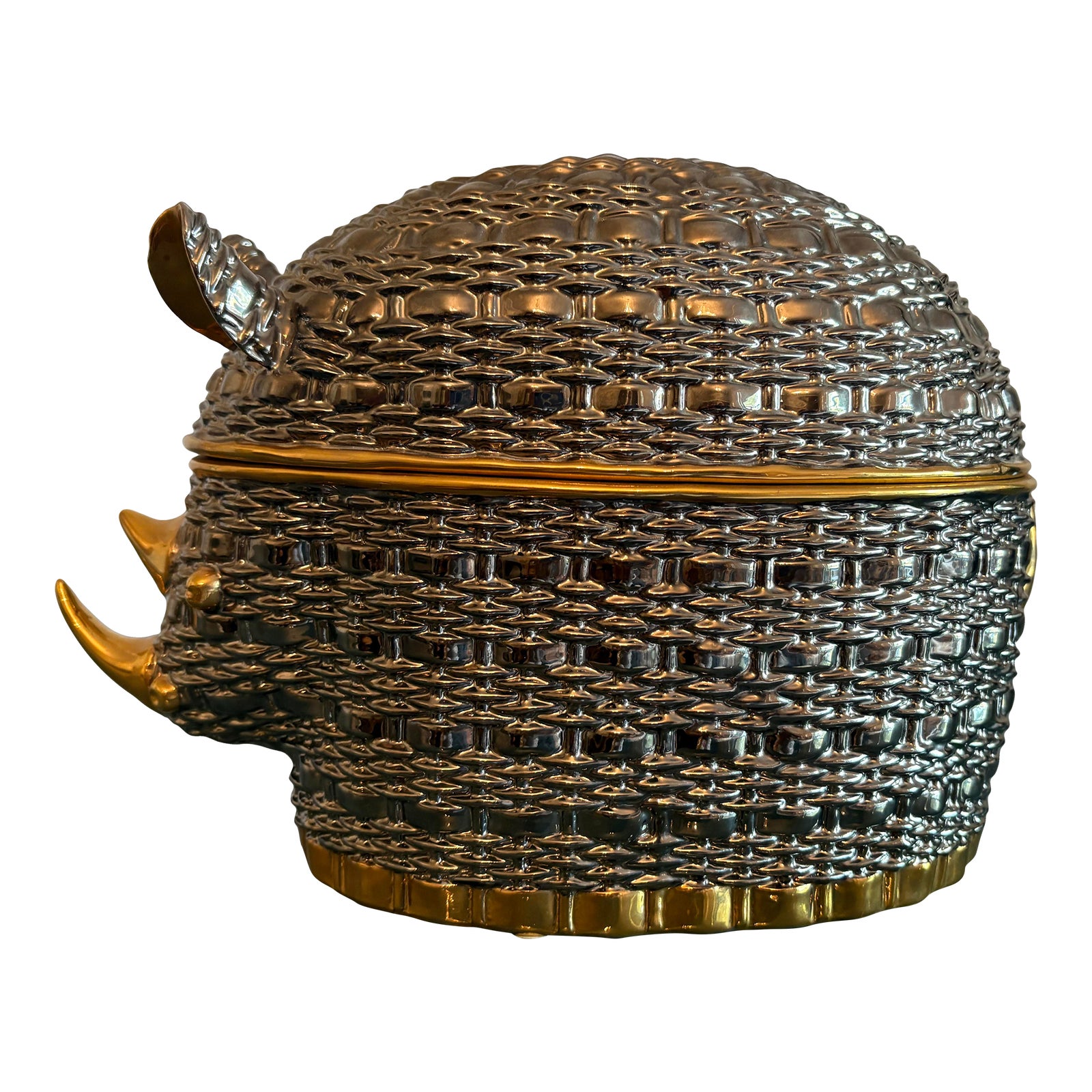 Vintage Gucci Style Rhino Ceramic Lidded Box | Chairish