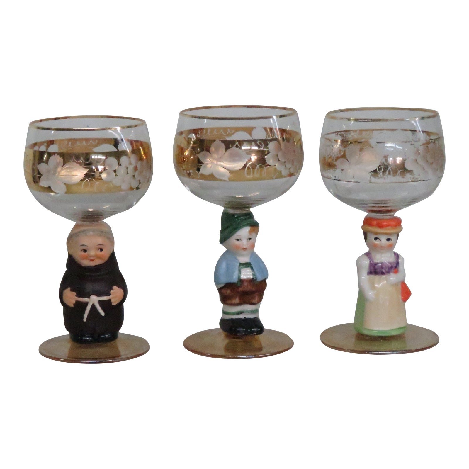 Goebel Figurine Western Germany Wine Glass 3 Footed Goblets | Chairish