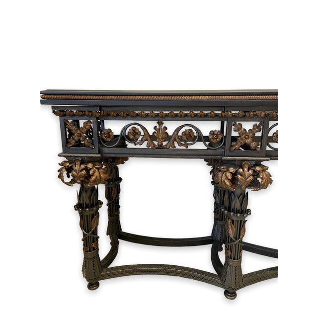 Neo-Classic Black and Gold Iron Cast Console | Chairish