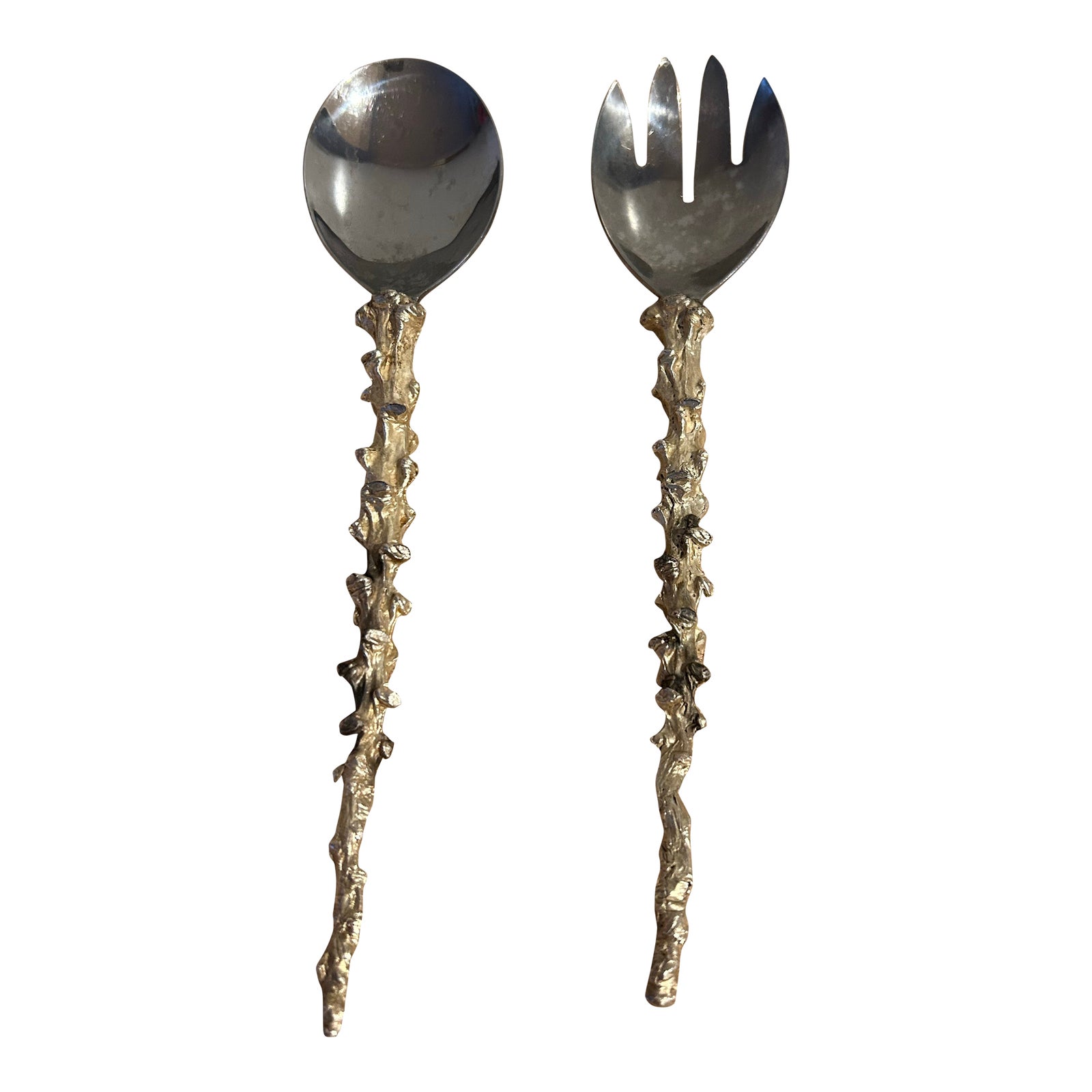 1970s Coral Stem Design Spoon and Fork Salad Servers Set- a Pair | Chairish