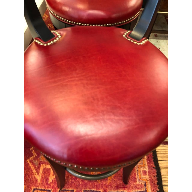 Custom Ebonized Wood & Red Leather Bar Stools -Set of 4 | Chairish