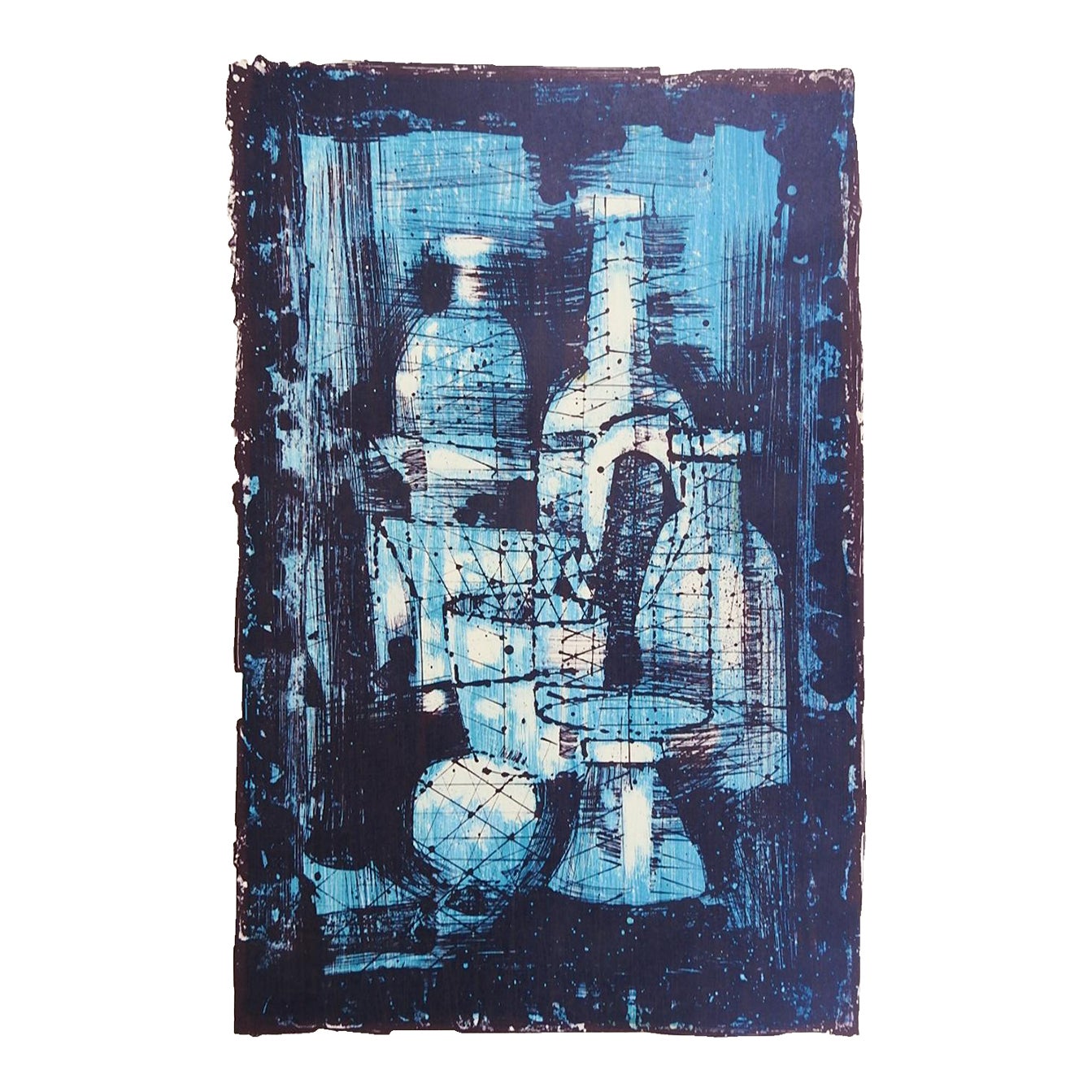 Mid 20th Century Paul E. Maxwell Abstract Bottles Still Life Lithograph ...