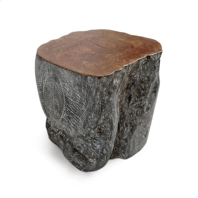 Burnt Lychee Wood Stool | Chairish