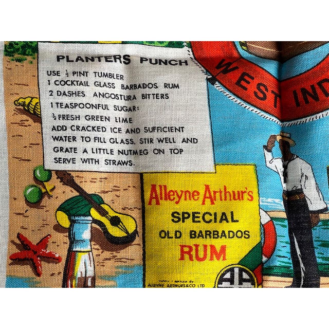 Vintage 1950's Lithographed Caribbean Barbados Rum Bar Towel | Chairish