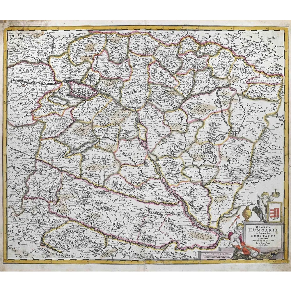 Regnum Hungariae Map Etching by Frederick de Wit, 1680s | Chairish