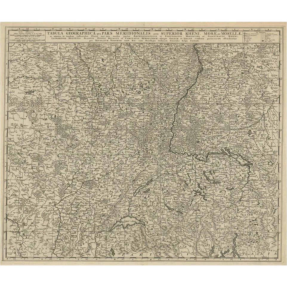 Antique Detailed Map of the Rhine and Moselle River Regions, 1680 ...