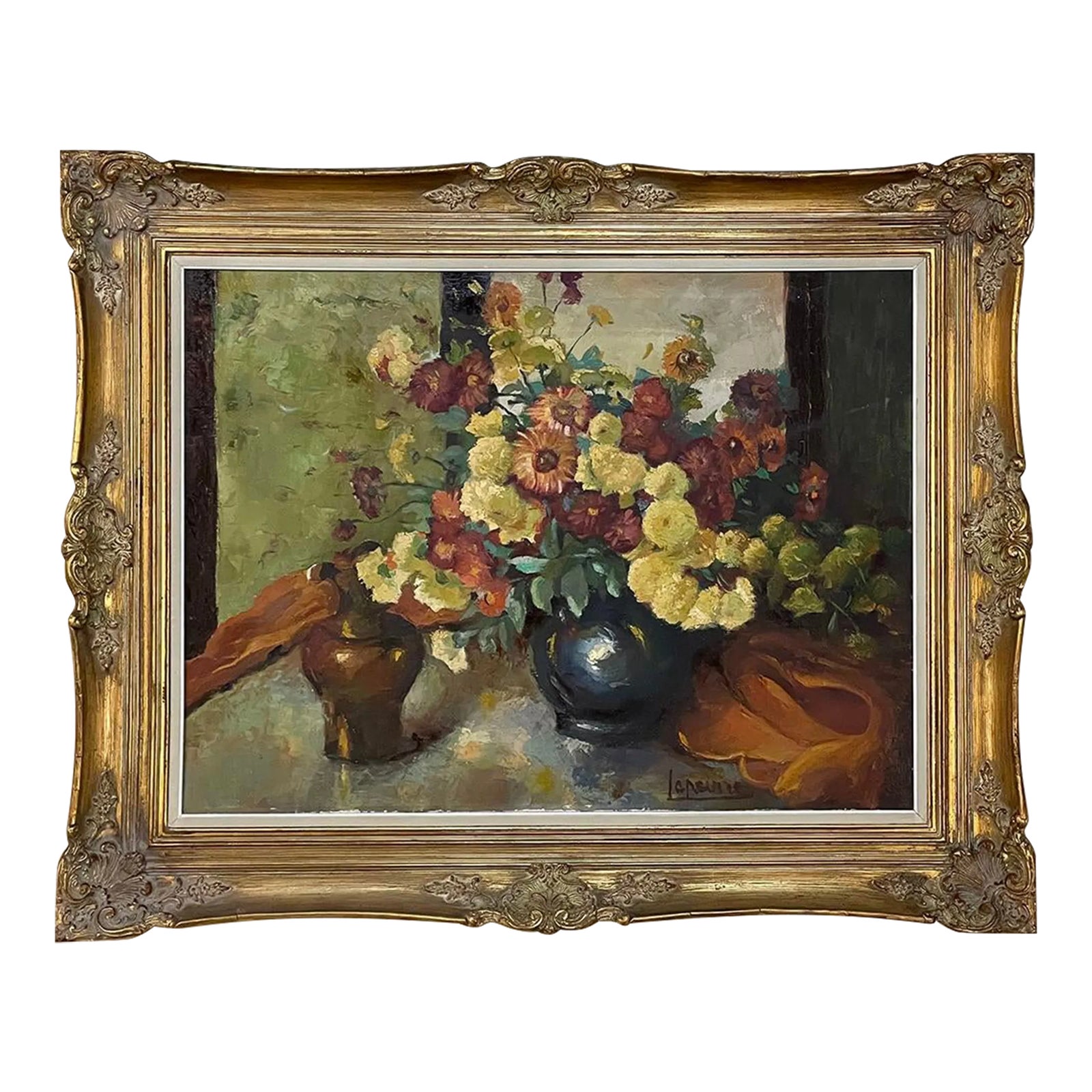 Antique Framed Still Life Signed Oil Painting on Canvas | Chairish