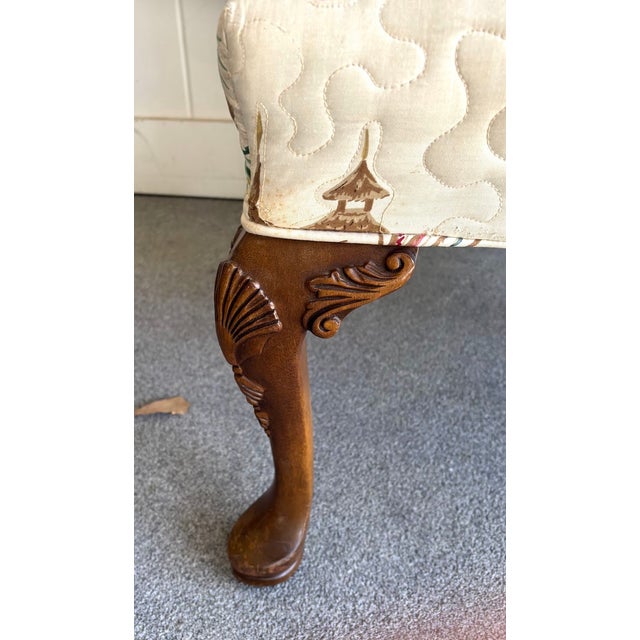 Asian-Print Quilted Floral Wingback Chair | Chairish