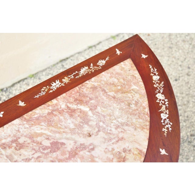 Vintage Oriental Chinese Carved Hardwood Demilune Marble Top Console ...