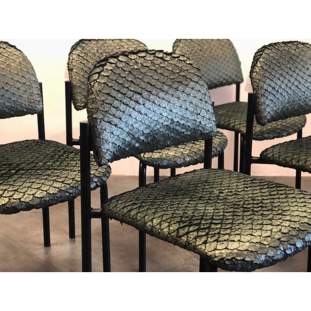 Metallic Green Scalloped Textured Upholstery Dining Chairs - Set of 5 ...