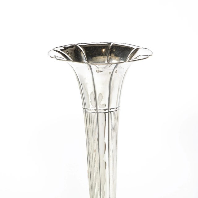 Pair of 1930s Art Deco Silver Plate Fluted Trumpet Vases | Chairish