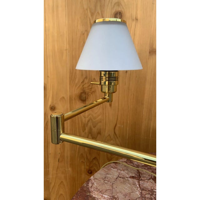 Vintage Modern Brass Swing Arm Reading Table Lamp With Glass Shades ...