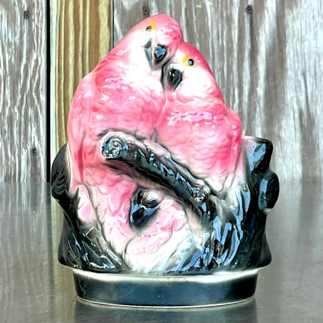 Vintage Boho Glazed Ceramic Parakeet Planter | Chairish