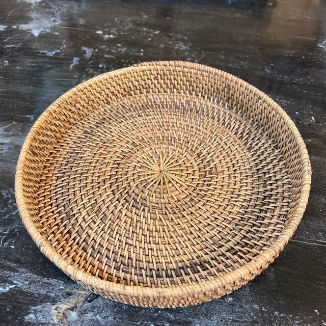 Set of 5 Hand-Woven Rattan Trays | Chairish