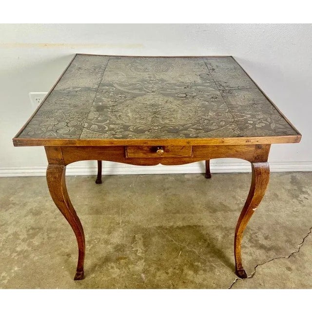 19th C. French Game Table W/Embossed Leather Top | Chairish