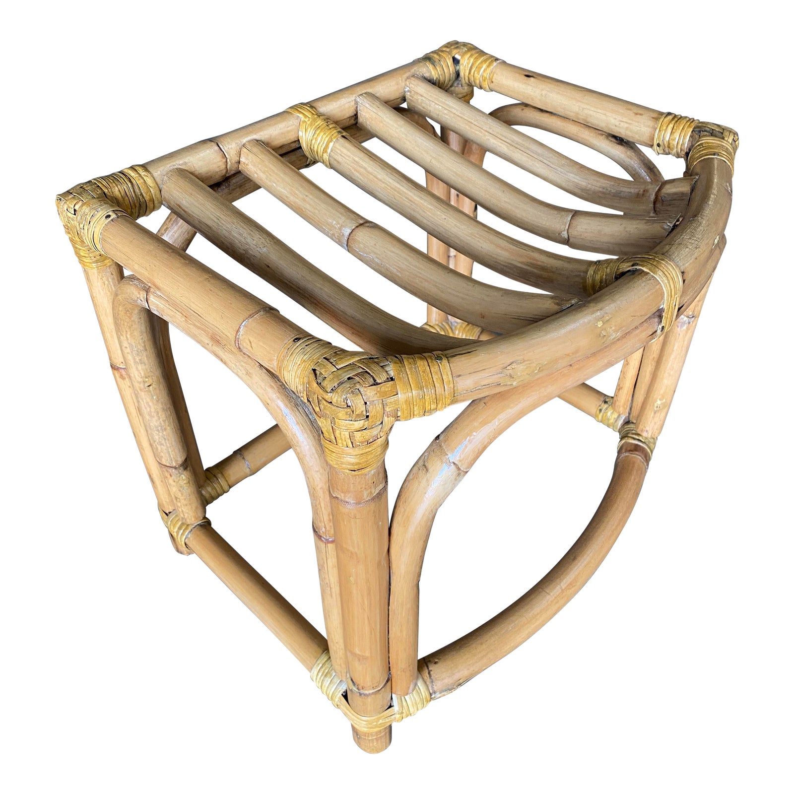 Restored Mid-Century Three-Strand Ladder Top Rattan Ottoman | Chairish