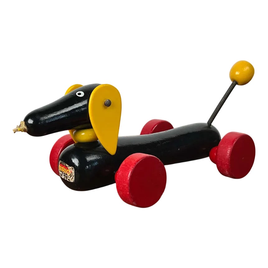 Mid-Century Children Wooden Wiener Dog Toy from Brio, Sweden, 1960s ...