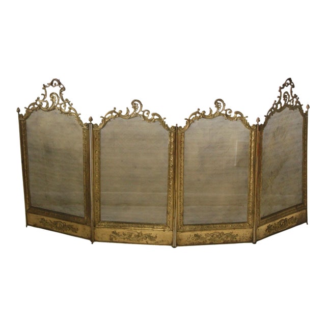 Antique French Style Brass Serpentine Four Panel Decorative Filigree ...