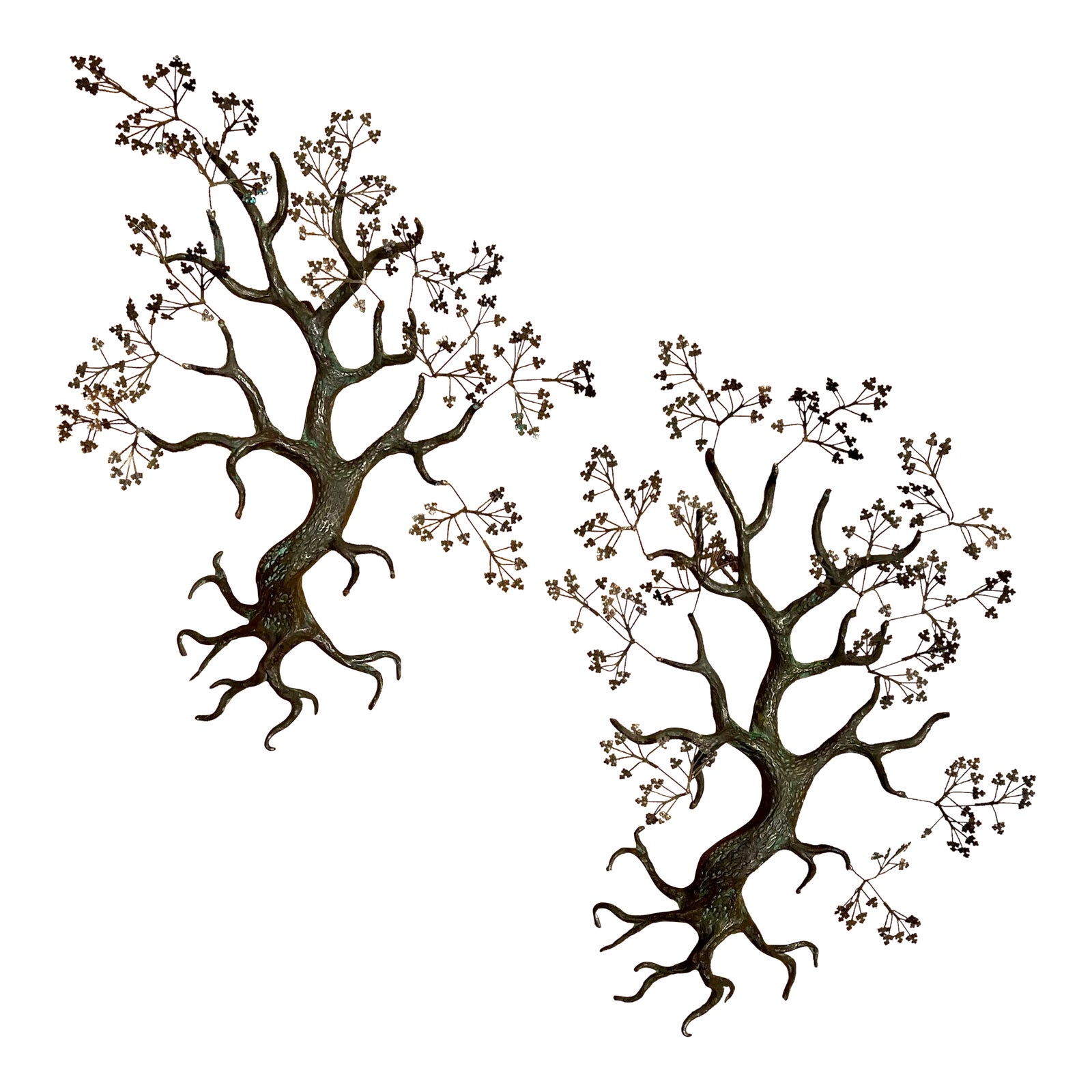 Pair of Vintage Solid Bronze Mid-Century Tree Wall Sculptures | Chairish