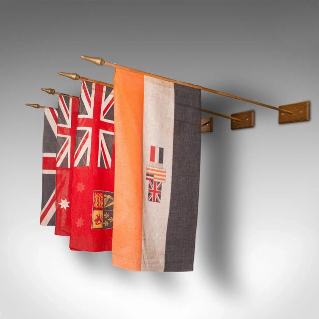 4 Vintage Empirical Embassy Flags With Oak Mount | Chairish