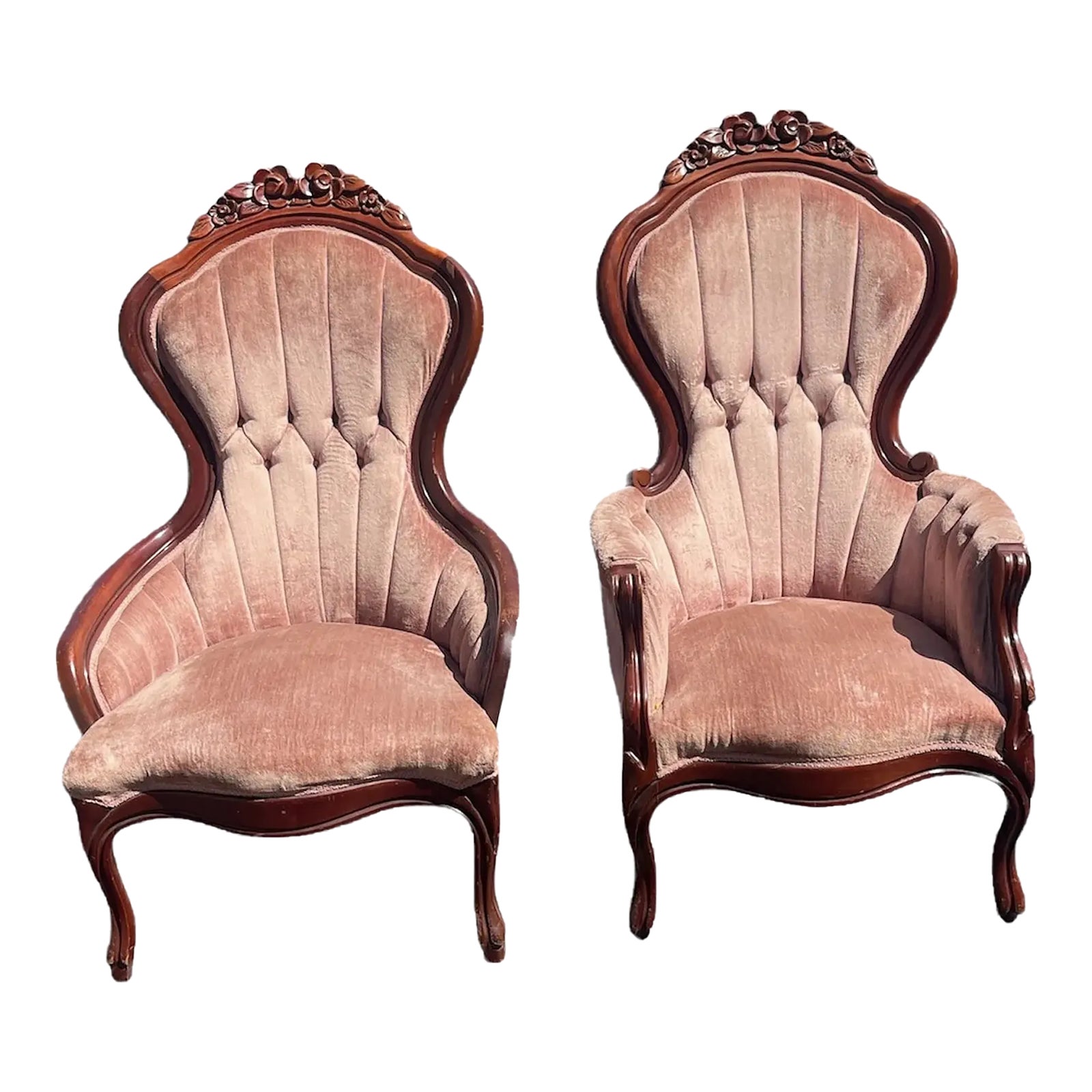 Vintage Victorian Kings & Queen Chairs- Set of 2 | Chairish
