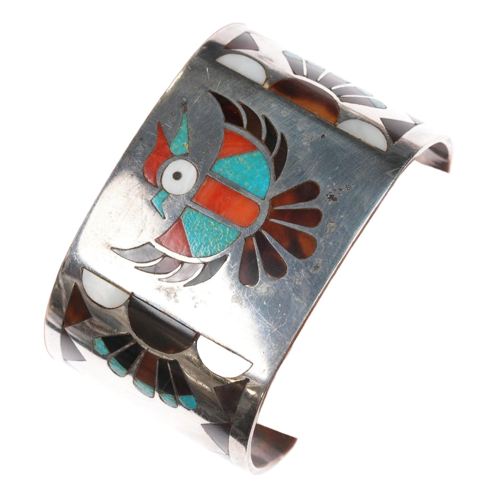 6 5/8" Lolita Natachu Zuni Sterling multi-stone channel inlay cuff ...