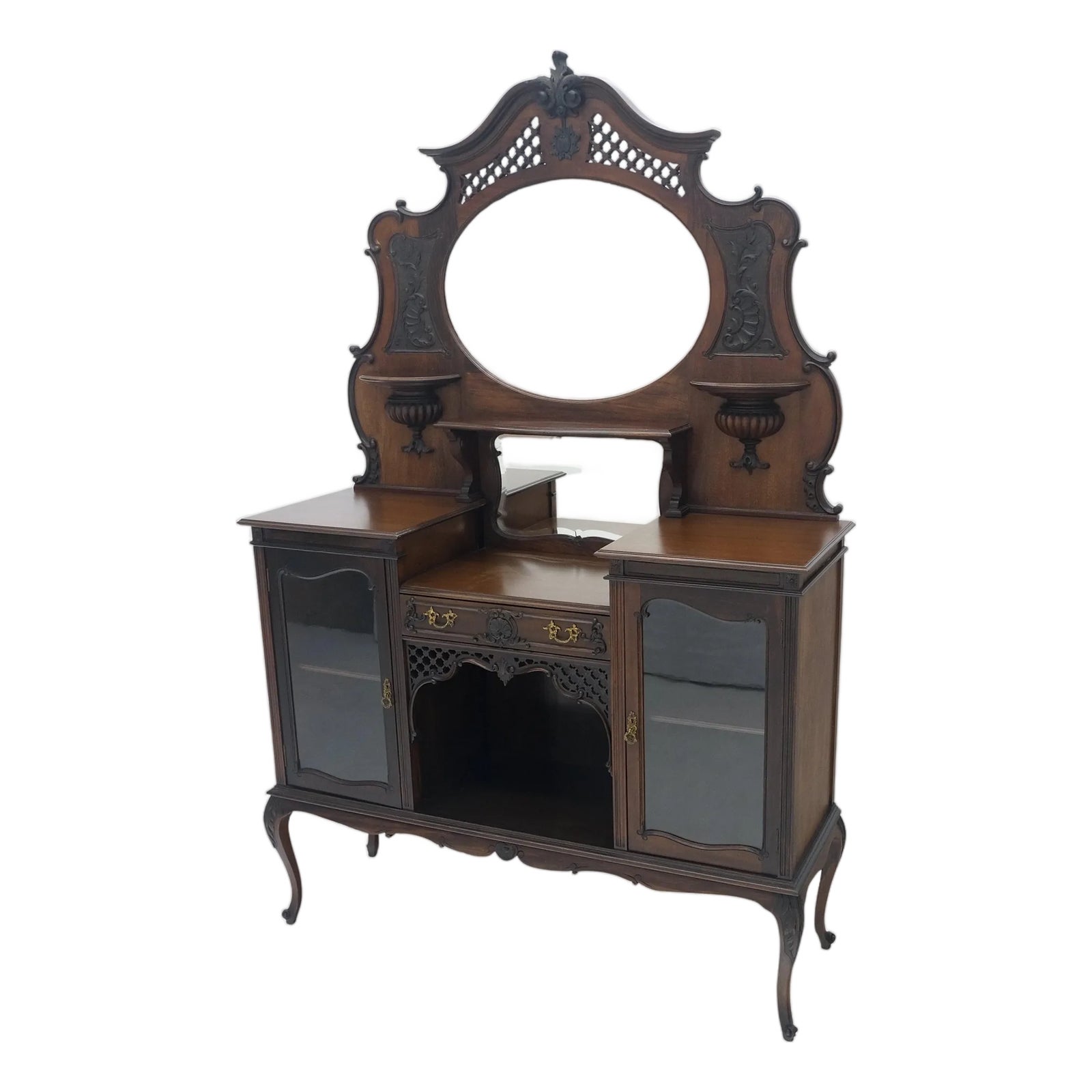 Antique Victorian Oval Mirrored Back Parlor Cabinet Etagere Display ...