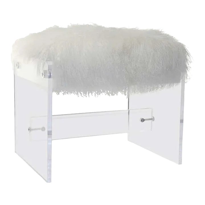 Lucite and Mongolian Fur Bench | Chairish