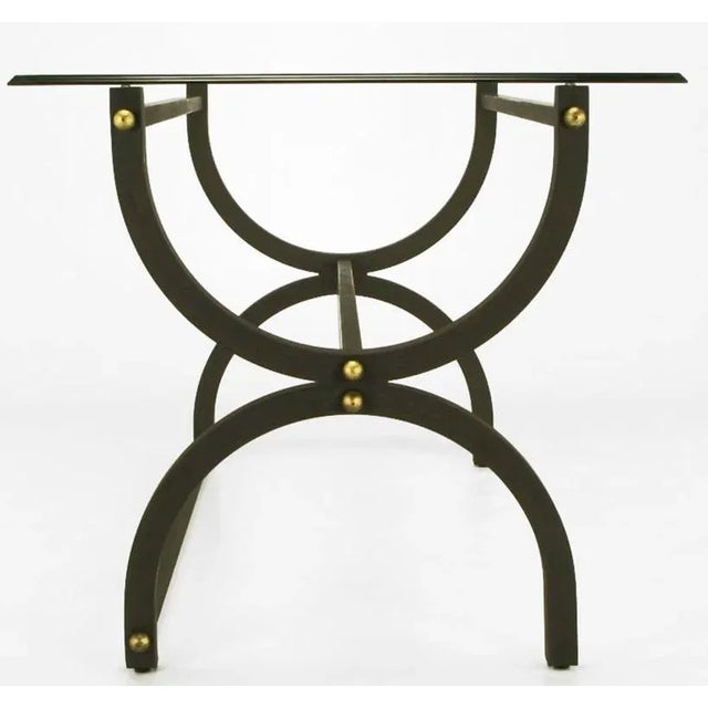 Black Lacquered Steel Curule Base Writing Table With Brass Appointments ...