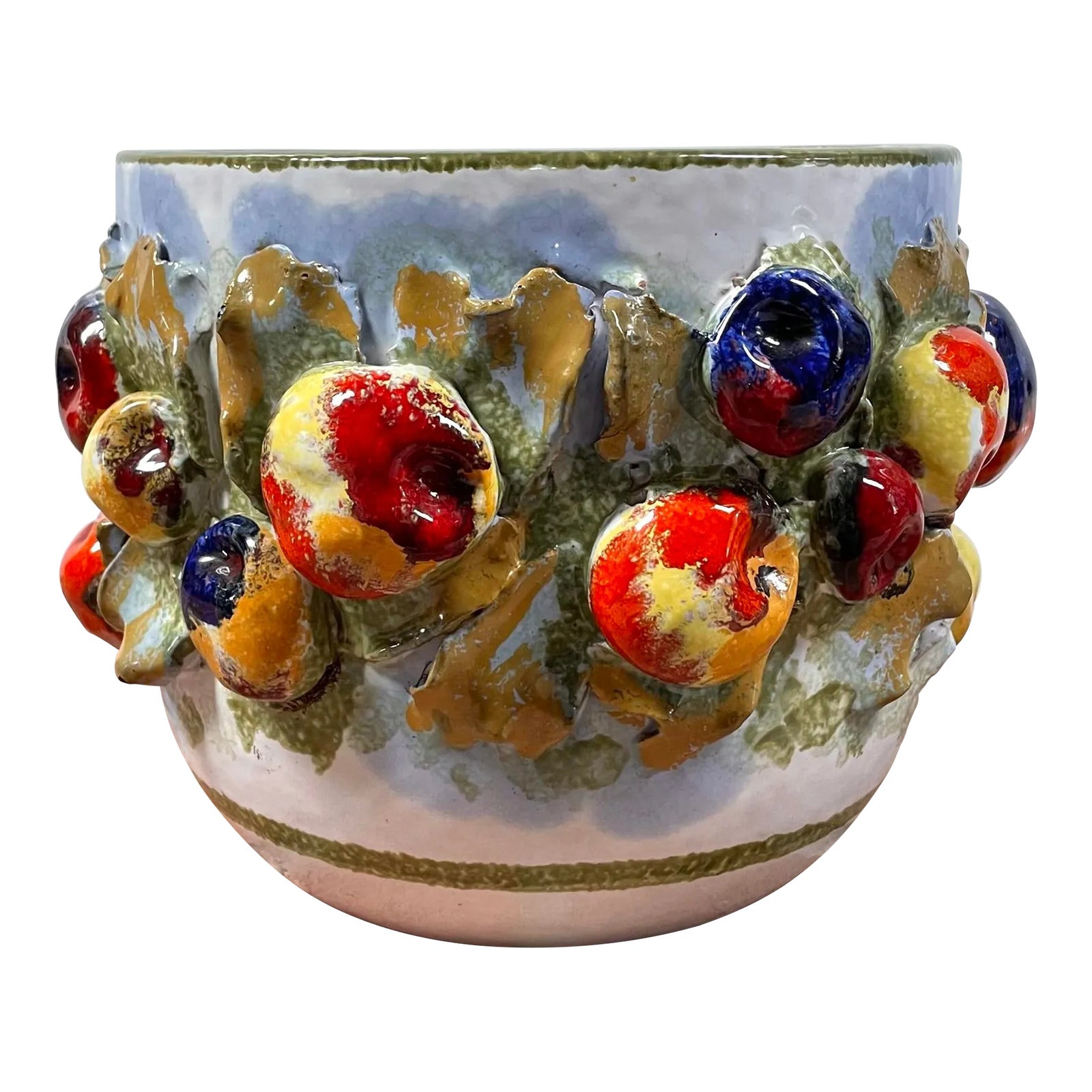 Vintage Italian Majolica Faience Fruit Apple Planter Cachepot | Chairish
