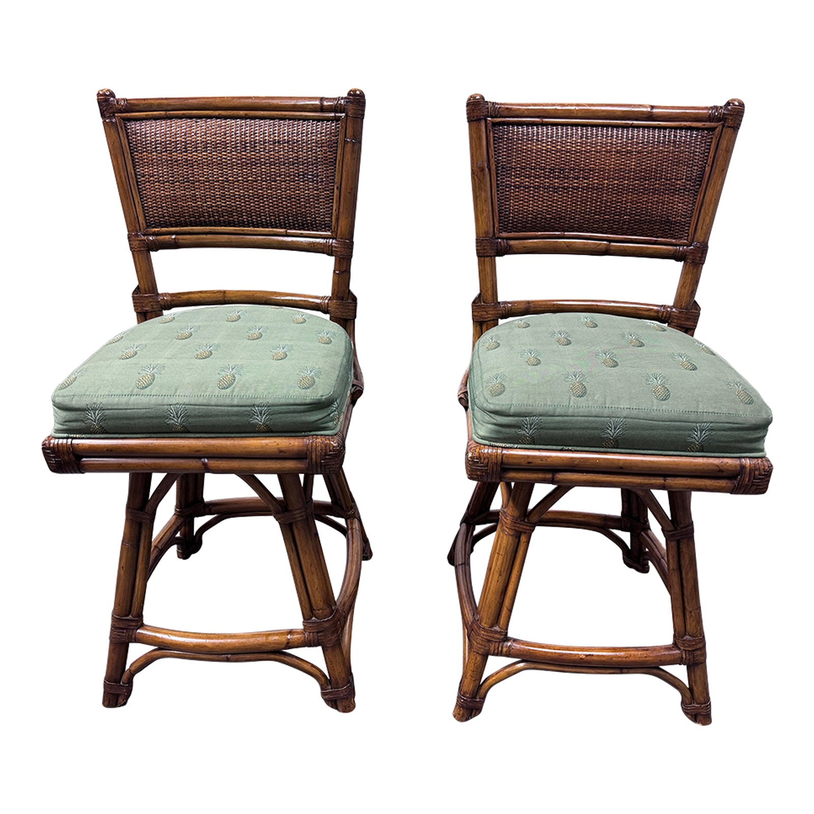 Palecek Cane/Bamboo Swivel Counter Stools, a Pair | Chairish