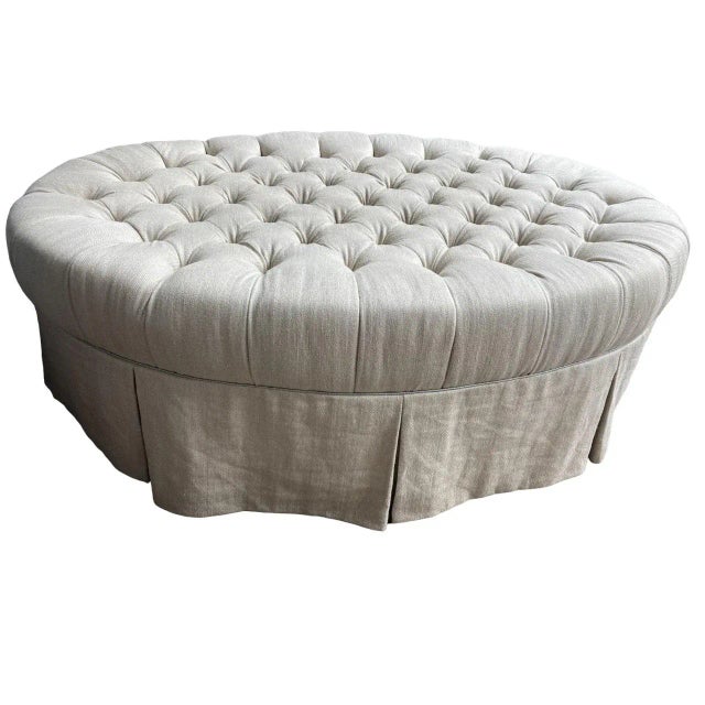 Custom Made Traditional Oval Tufted Ottoman | Chairish