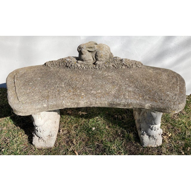 Vintage Bunny Rabbit Motif Concrete Garden Bench | Chairish