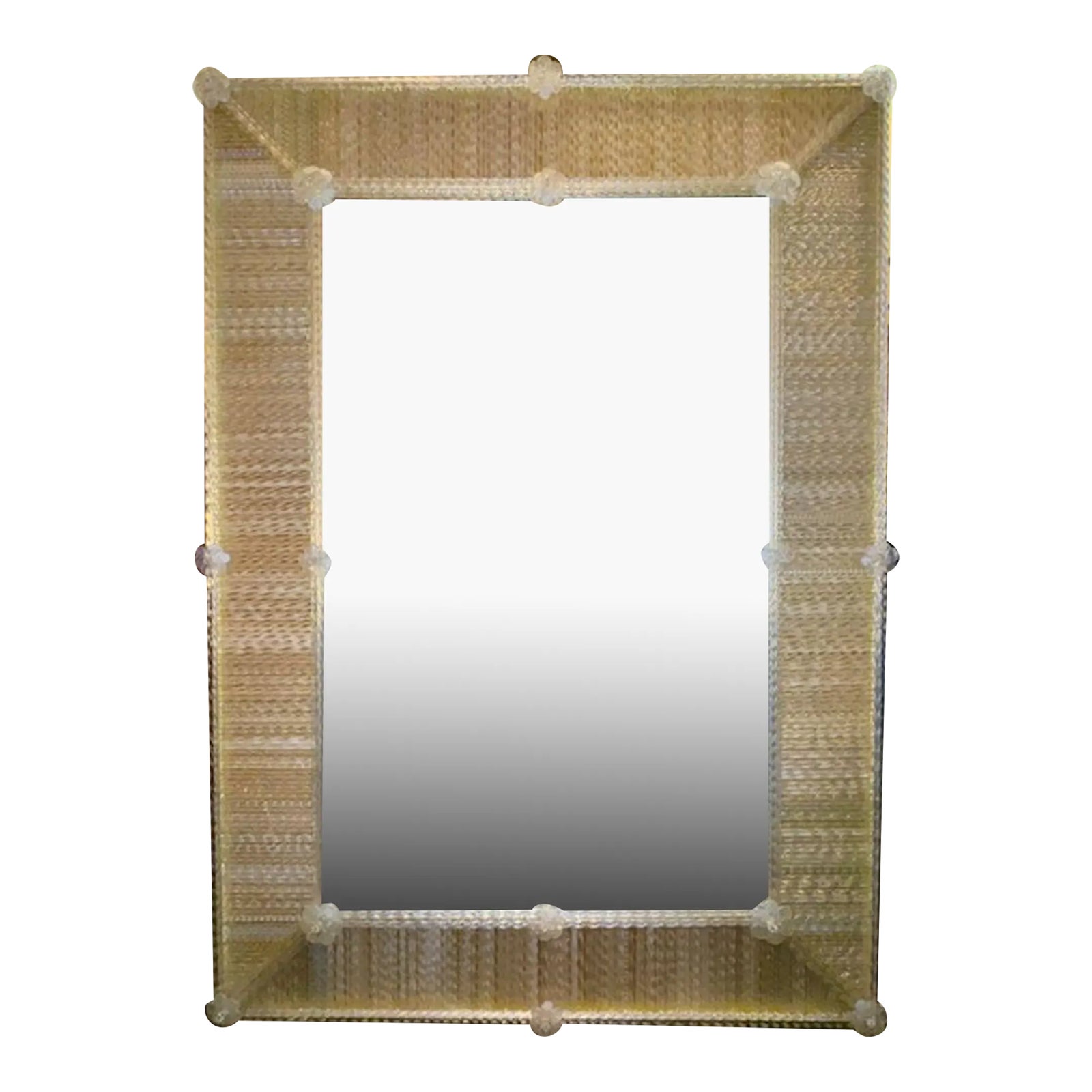 Modern Murano Twist Glass Rod Mirror in Light Gold | Chairish