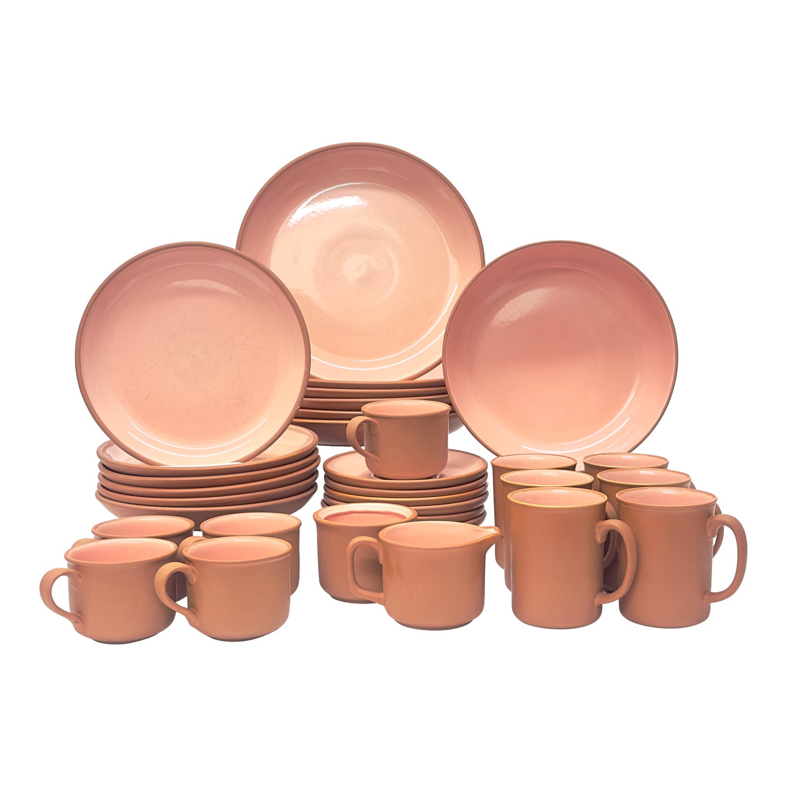 1980s Stunning Peach & Terracotta, Gloss & Matte Dinner Set Attributed ...