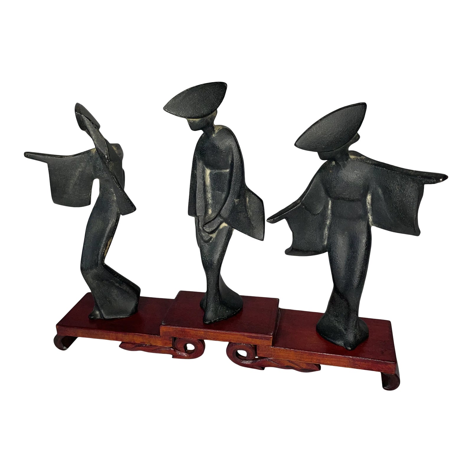 Mid Century Japanese Asian Cast Iron Geisha Figurines on Stand - 4 ...