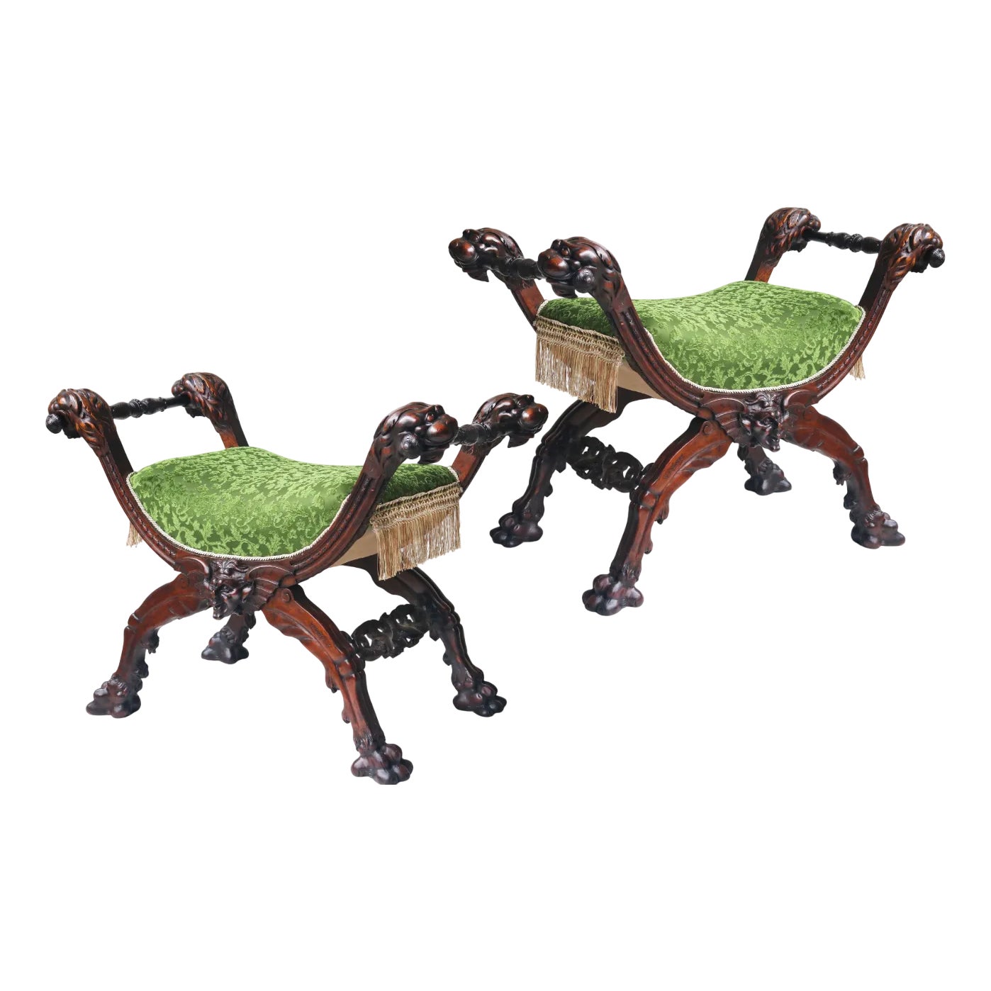 Gothic Revival Stools with Carved Lion Heads by Victor Aimone, 1880s ...