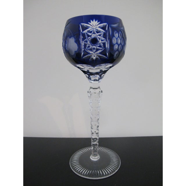 Beyer Sapphire Blue Cut Crystal Grape Design Bohemian 8.25" Hock Wine ...