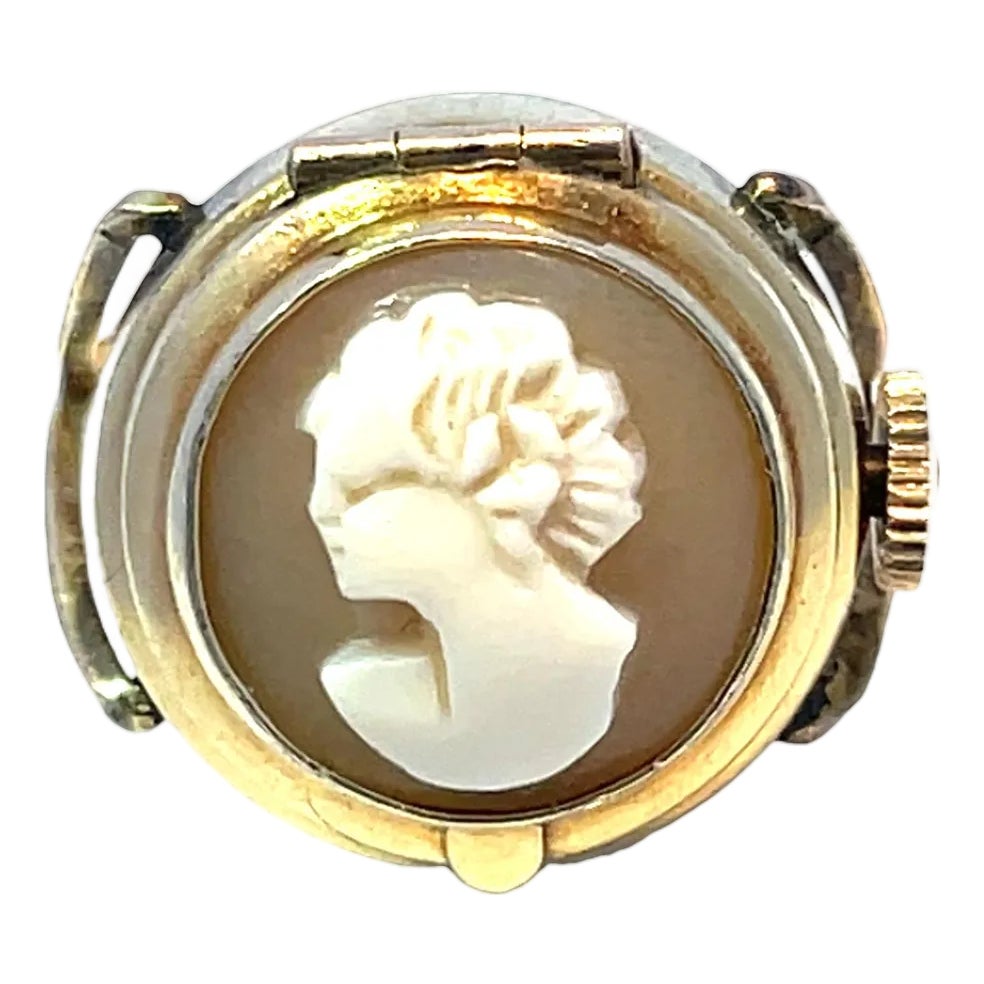 Vintage Solid Gold Elgin Cameo Watch Ring, Size 6 | Chairish