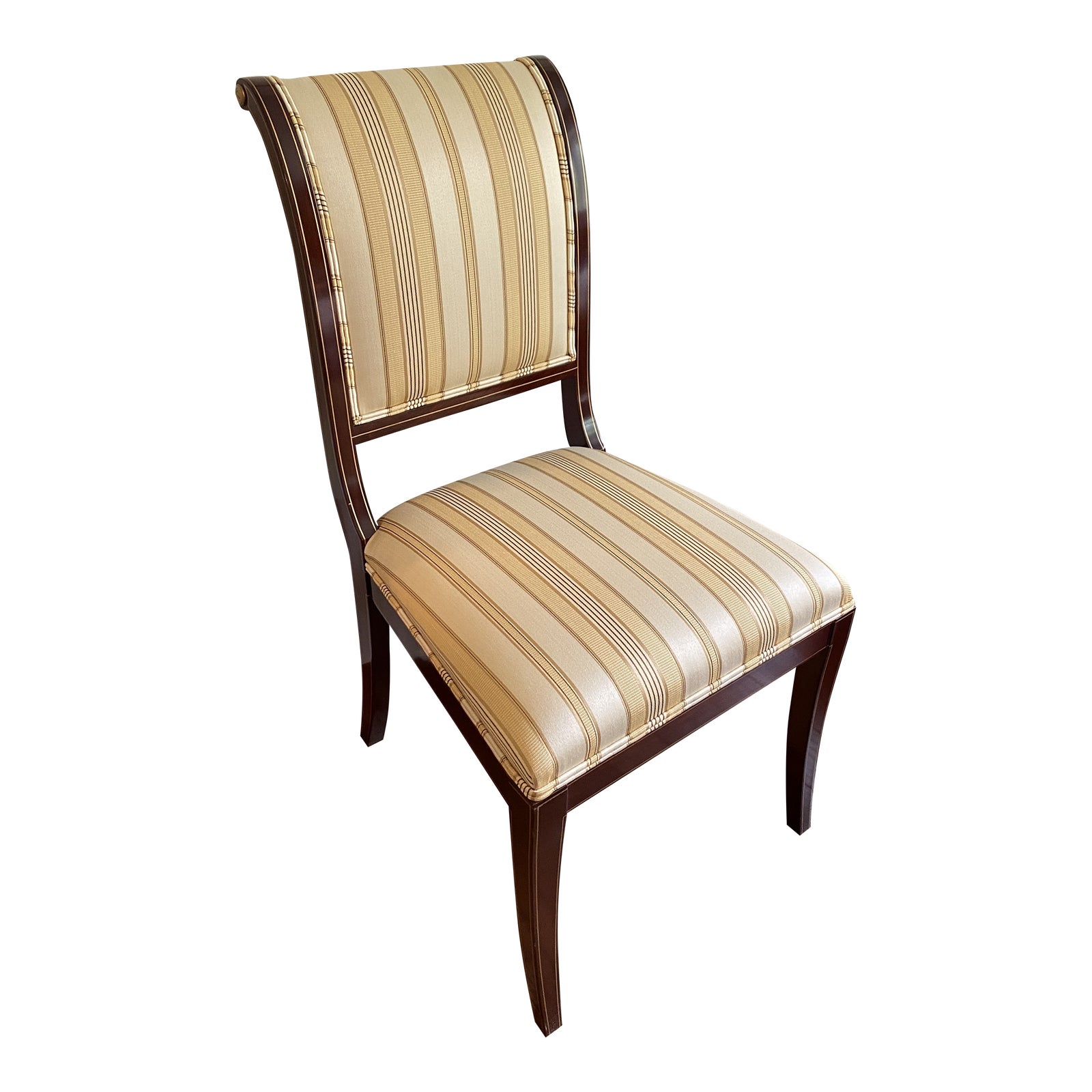 Vintage Kindel Sleigh Back Mahogany and Silk Side Chair | Chairish