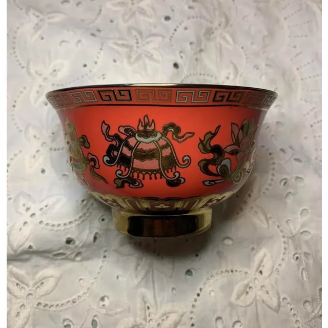 1990s Chinese Porcelain Orange and Gold Rice Bowl | Chairish