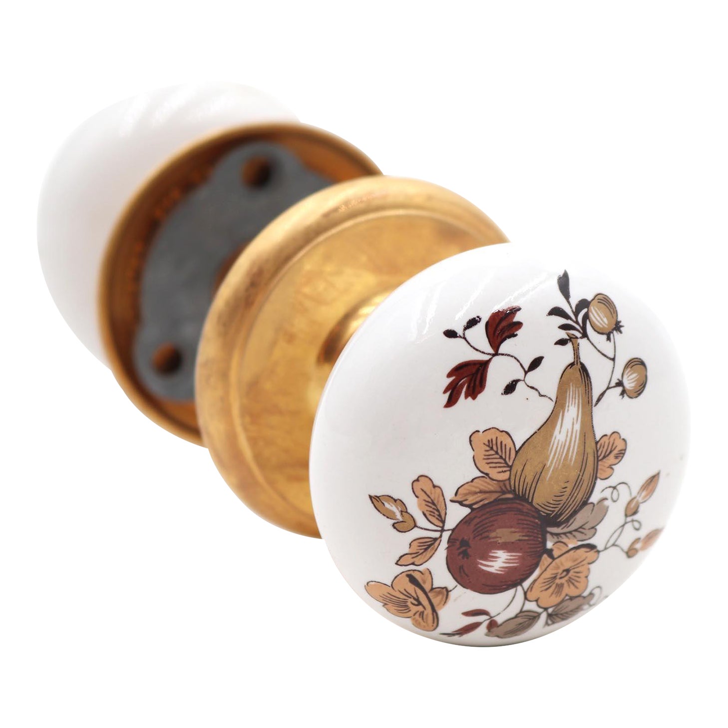 Vintage Fruit Porcelain & Brass Passage Door Knob Set | Chairish