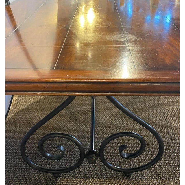 Ebony Metal and Brass Scroll Base Dining Table Wood Top Baroque Style ...