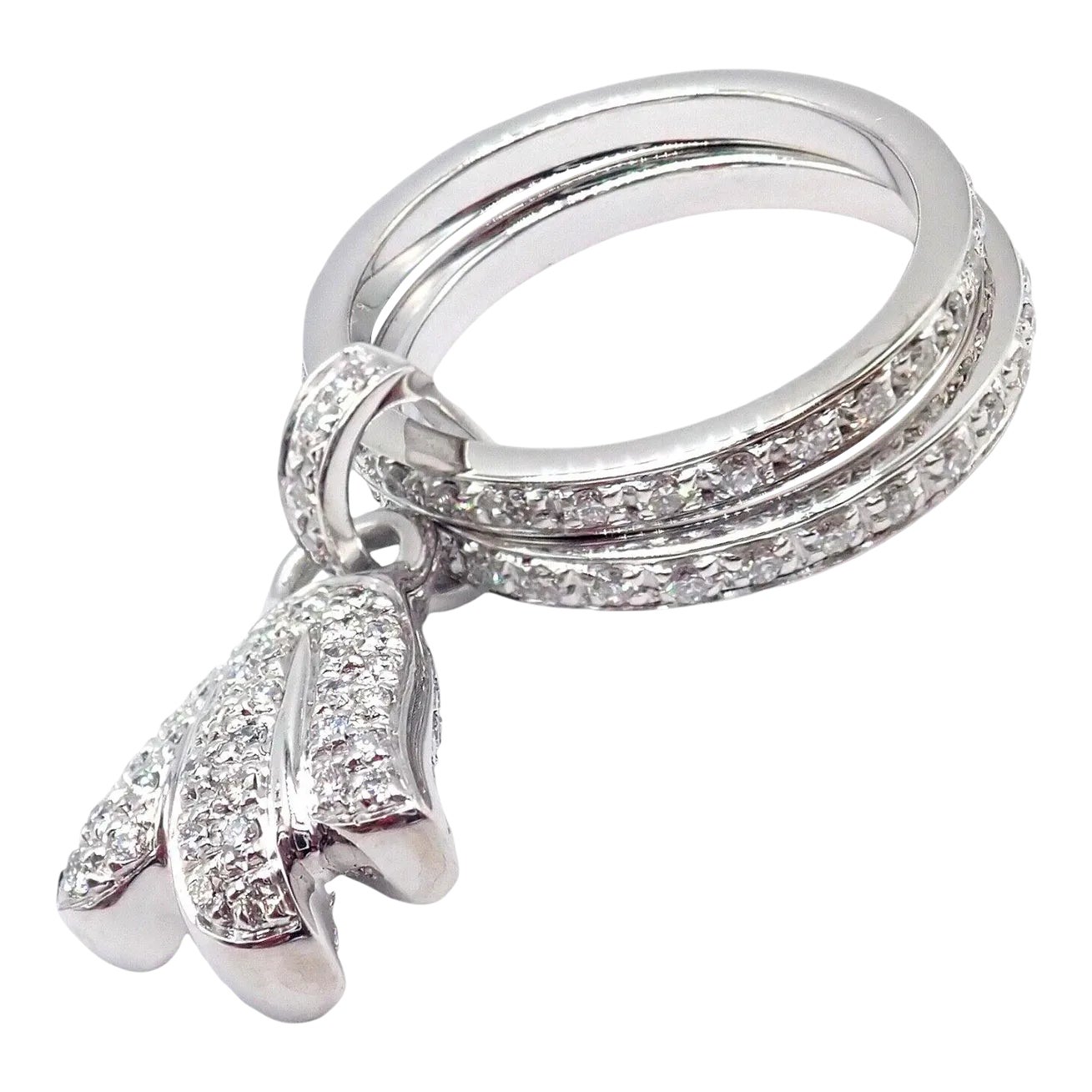 Piaget 18k White Gold Diamond Double Band Flower Ring, size 7 | Chairish