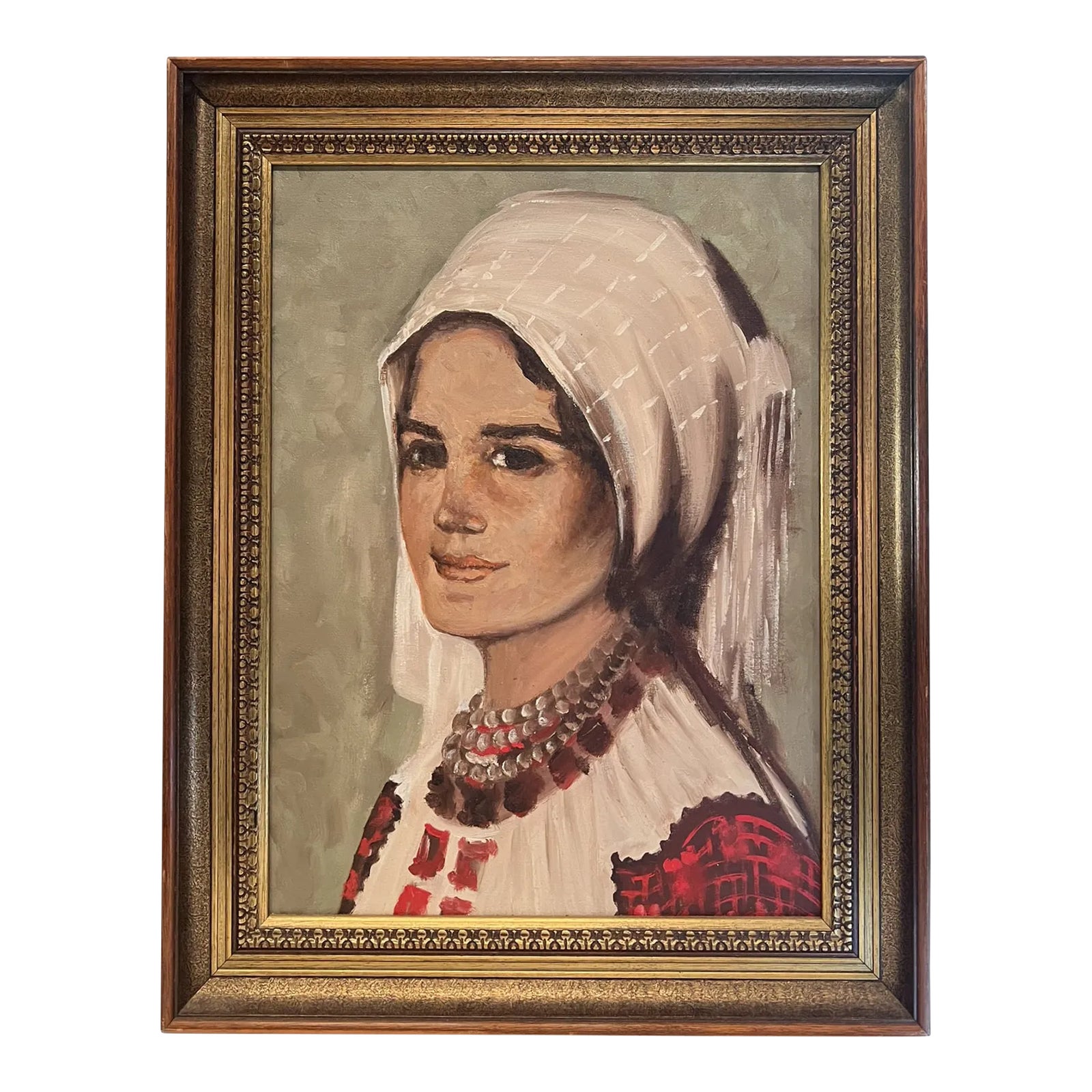 Mid 20th Century Romanian Girl Portrait Painting, Framed | Chairish