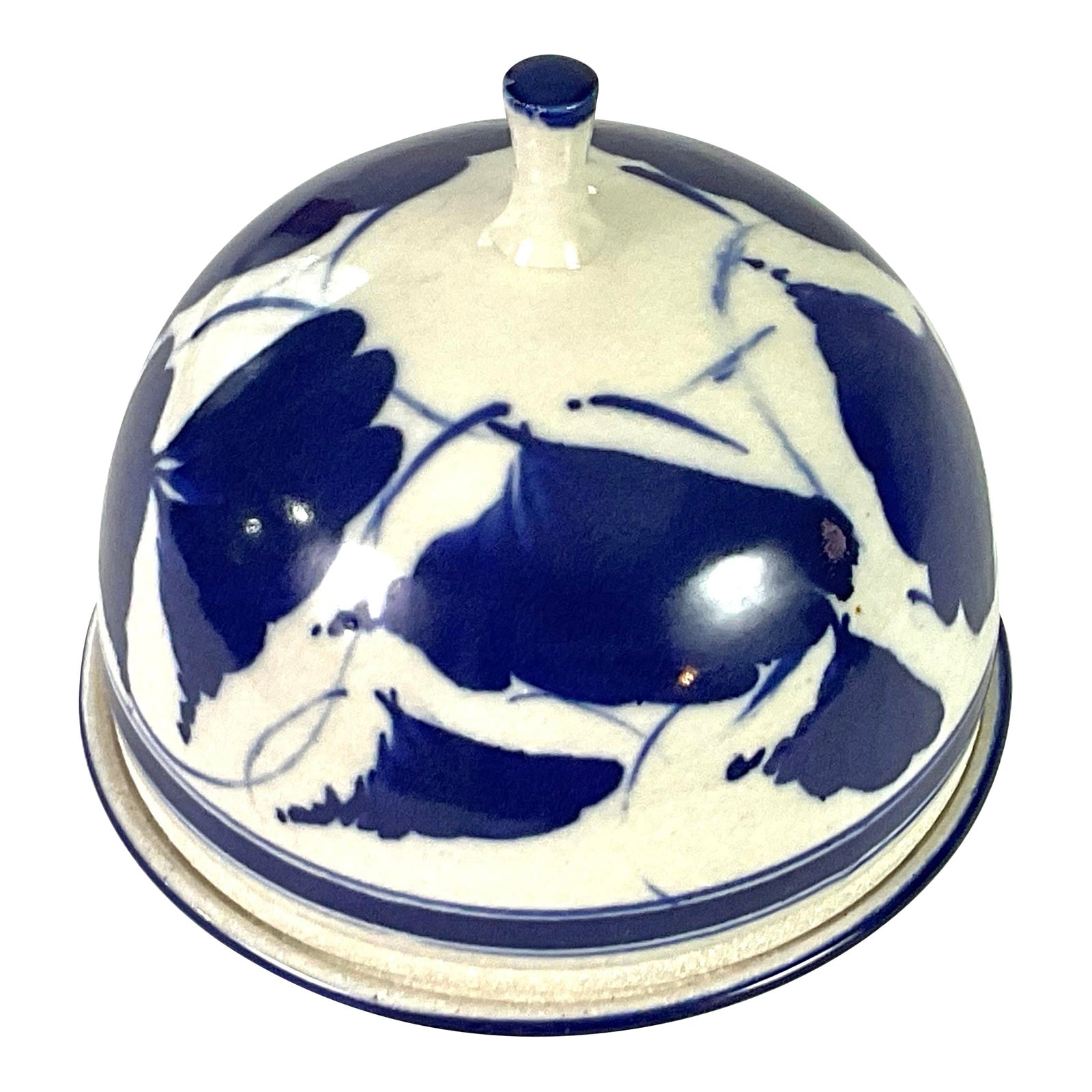 1980s Western Chinoiserie Designed,cobalt Slip on Stoneware -Dome ...