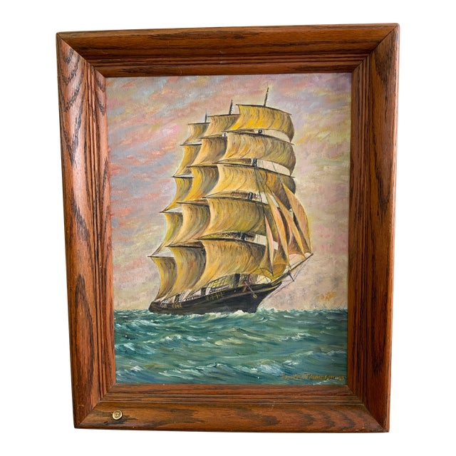 1950's Fred M. Thompson Ship Oil Painting | Chairish