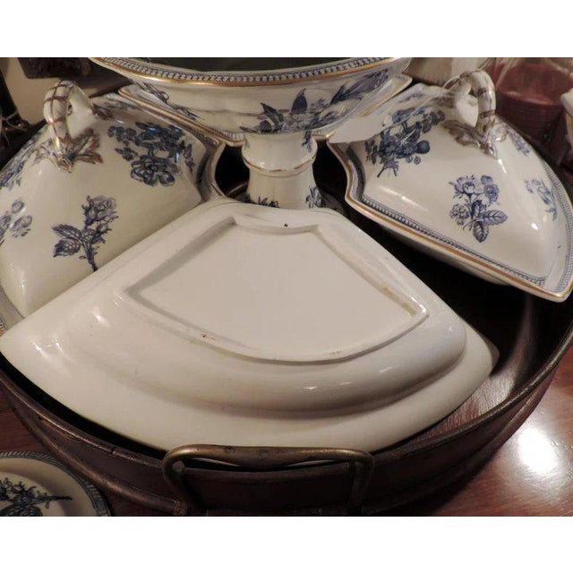 19th Century English Blue & White Porcelain Supper Set & Mahogany Lazy ...